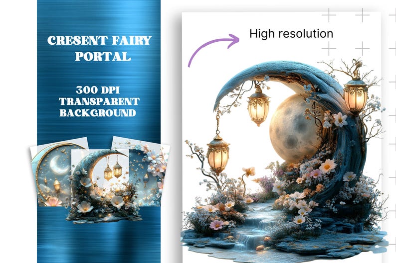 48 Crescent Fairy Portal Clipart PNG | Magical Moon Door Digital ...