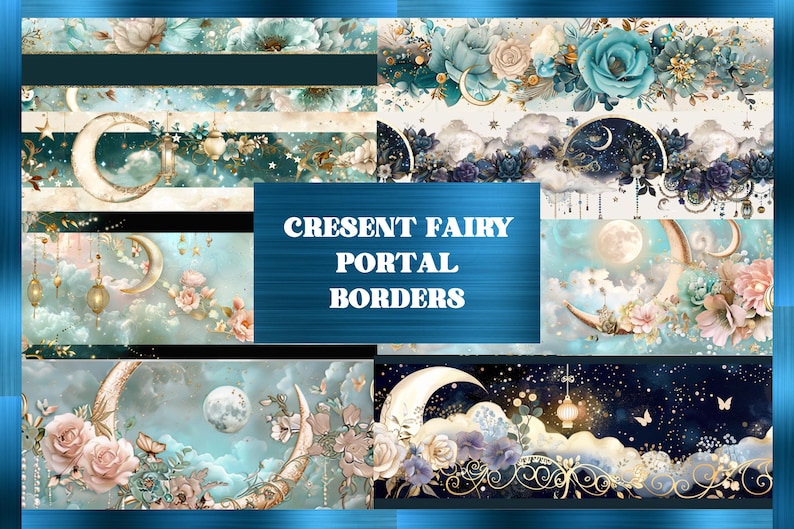 Crescent Fairy Portal Borders – 64 PNG Celestial Clipart – Pastel Blue ...