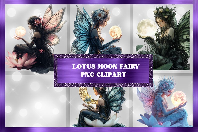 Lotus Moon Fairy Clipart PNG | Ethereal Fantasy Art | Celestial Spirit ...