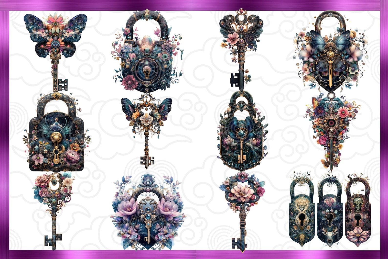 48 Fantasy Lock and Key Clipart PNG | Magical Key Clip Art | Gothic ...