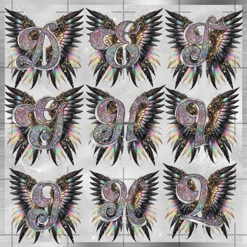 Glitter Wing Alphabet PNG | Fantasy Letter Clipart | Handcrafted Angel ...