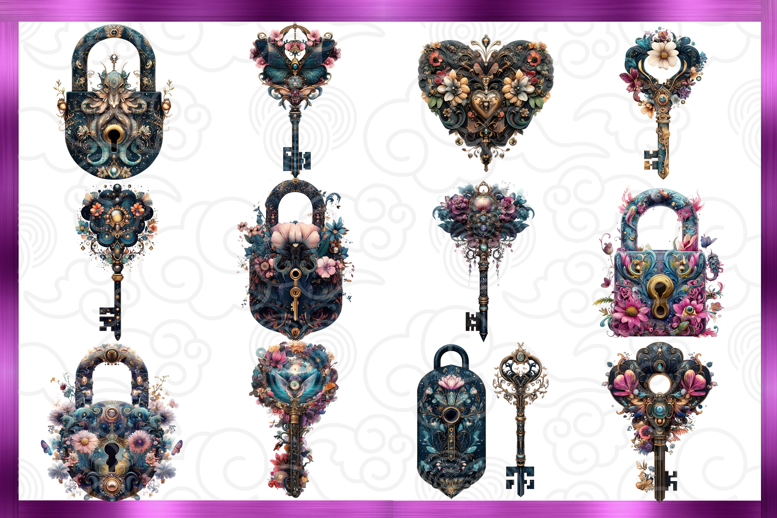 48 Fantasy Lock and Key Clipart PNG | Magical Key Clip Art | Gothic ...