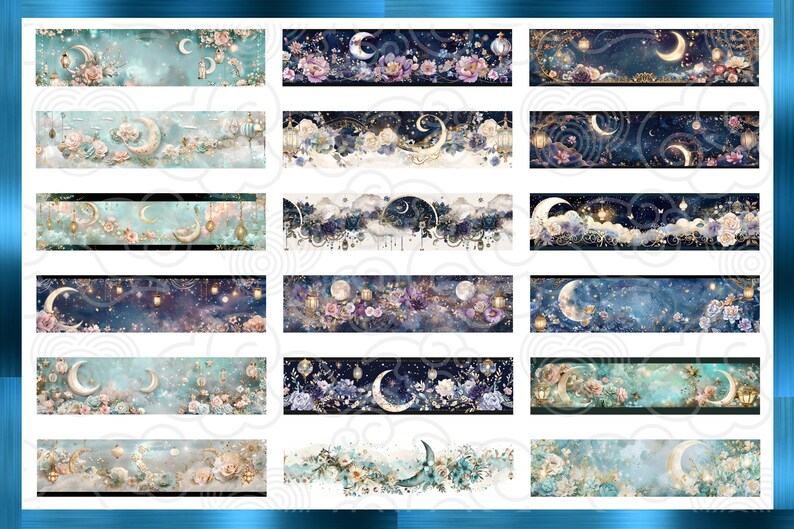 Crescent Fairy Portal Borders – 64 PNG Celestial Clipart – Pastel Blue ...