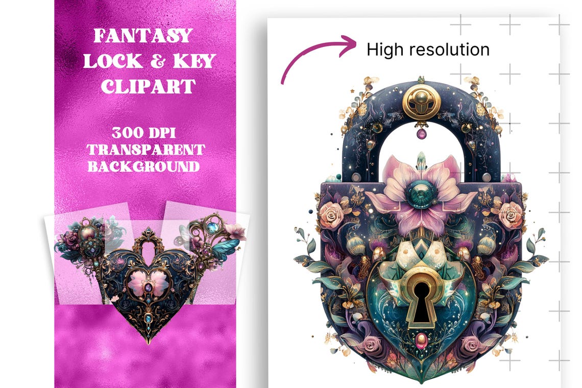 48 Fantasy Lock and Key Clipart PNG | Magical Key Clip Art | Gothic ...