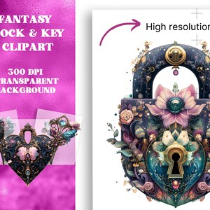 48 Fantasy Lock and Key Clipart PNG | Magical Key Clip Art | Gothic ...
