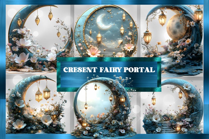 48 Crescent Fairy Portal Clipart PNG | Magical Moon Door Digital ...