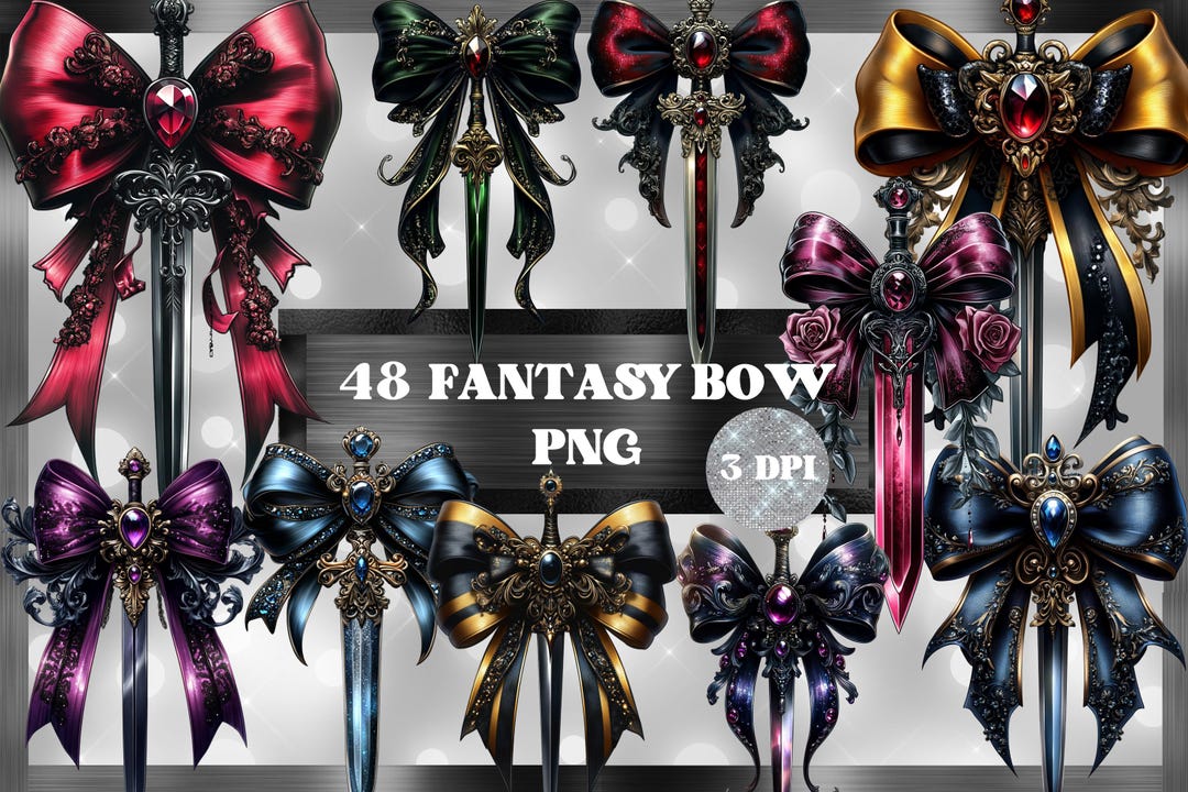 48 Fantasy Sword Clipart With Ribbons | Magical Weapon Pngs With Bows ...