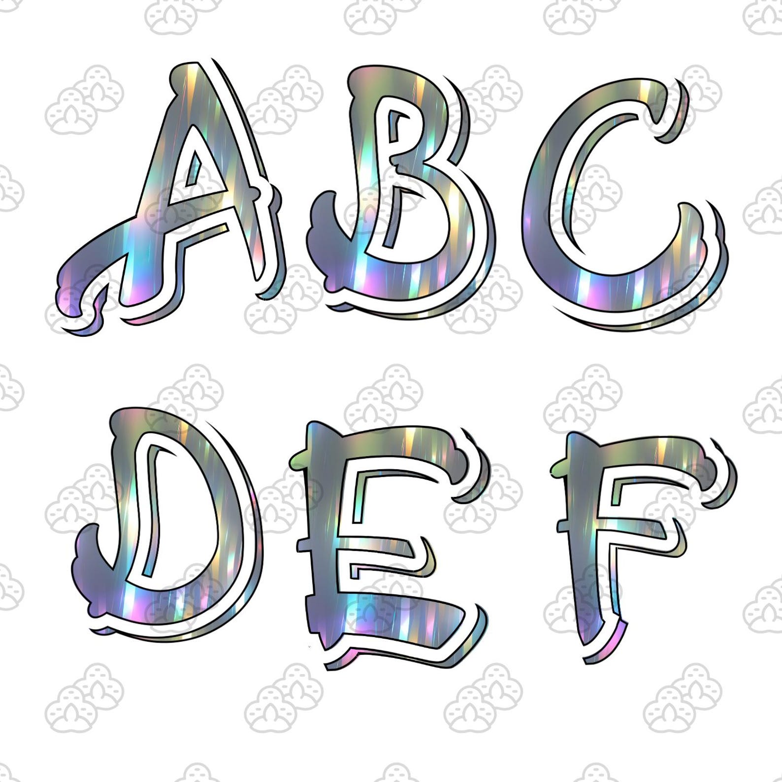 Holographic Alphabet, Numbers and Symbols | 46 PNG Files for ...