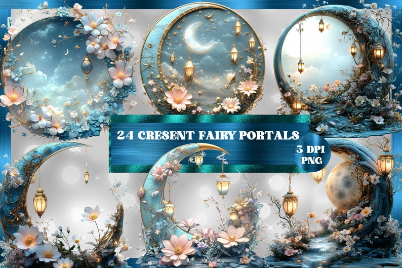 48 Crescent Fairy Portal Clipart PNG | Magical Moon Door Digital ...