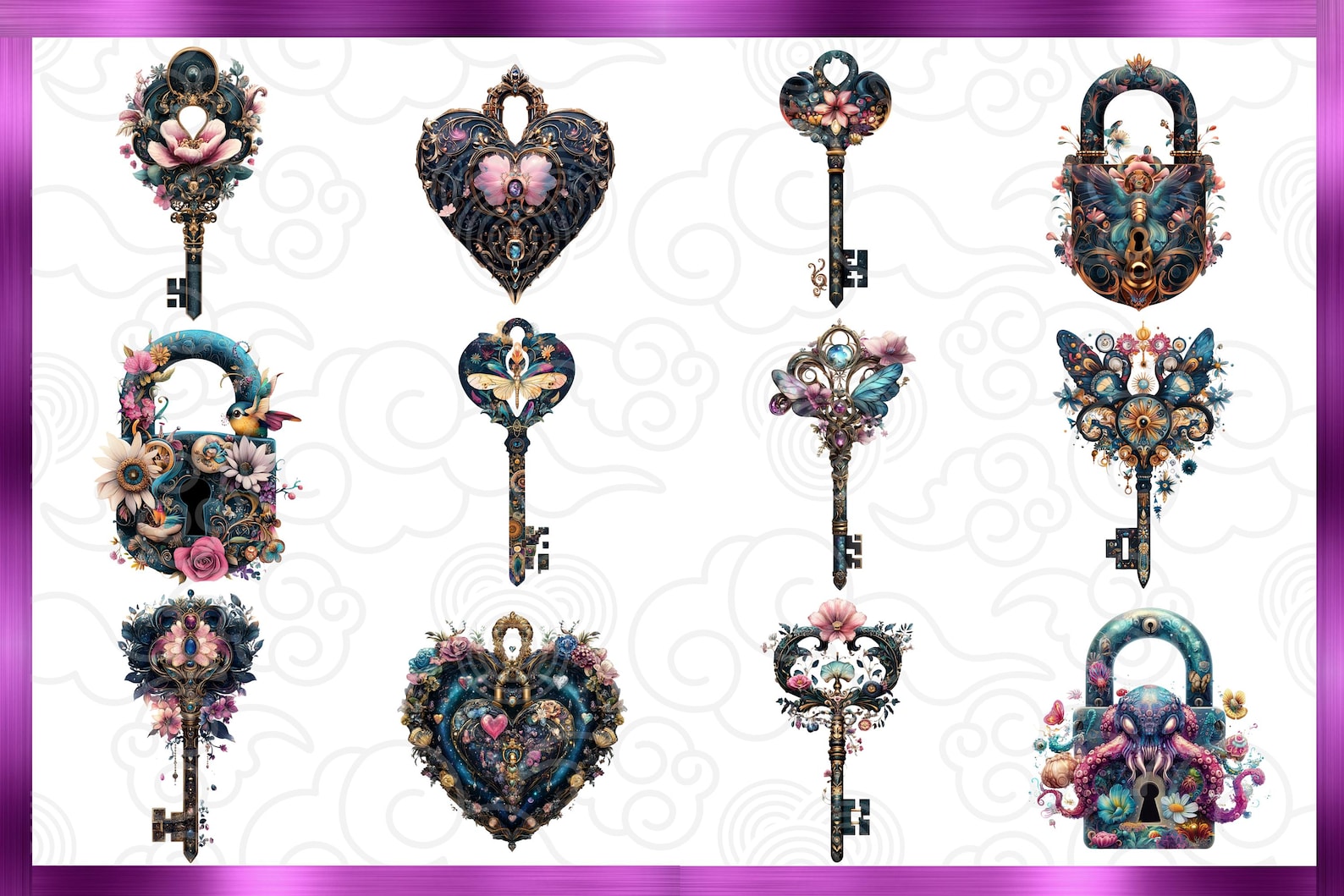 48 Fantasy Lock and Key Clipart PNG | Magical Key Clip Art | Gothic ...