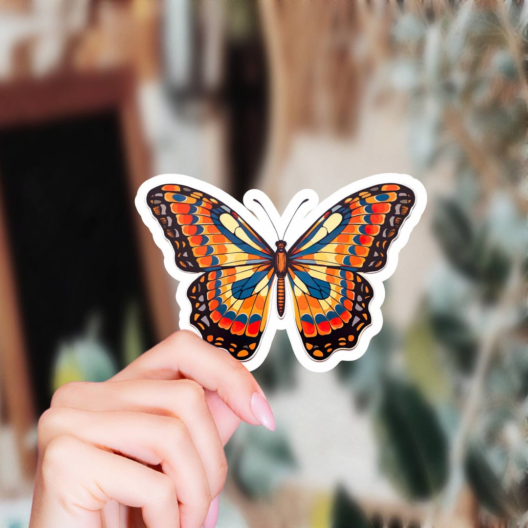 Orange Colorful Butterfly Sticker - Compact Vinyl Decal for Laptop ...