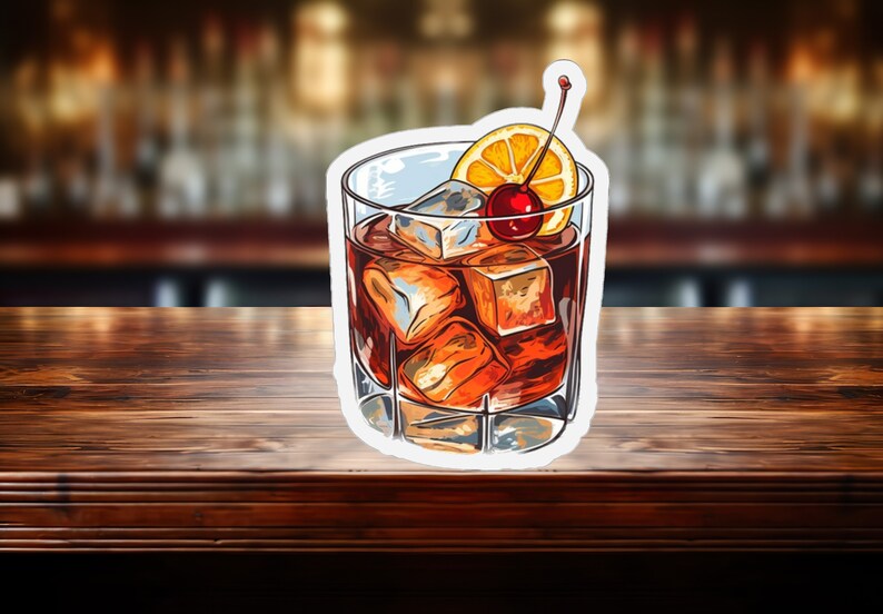 Classic Old Fashioned Cocktail Sticker - Compact Vinyl Decal for Laptop ...