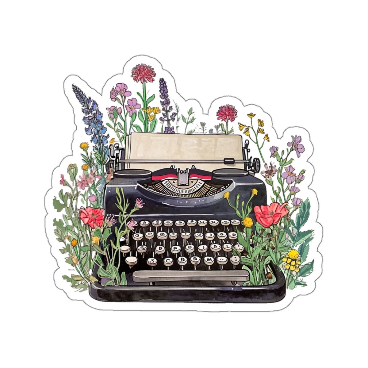 Floral Typewriter Sticker Vinyl Decal for Laptop Sticker Kindle ...