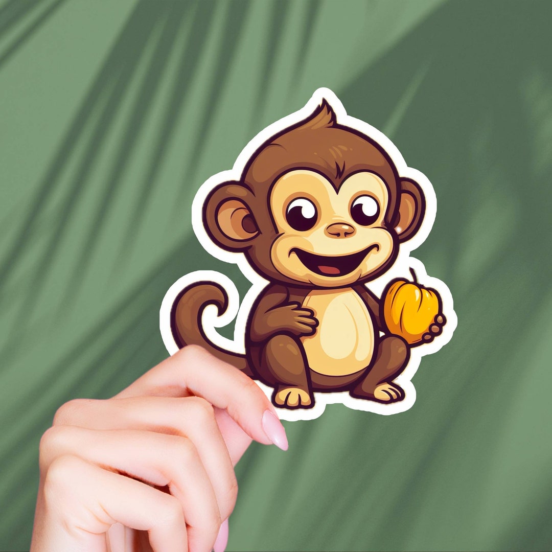 Cute Baby Monkey Sticker Vinyl Decal for Laptop, Kindle, Cute Animal ...