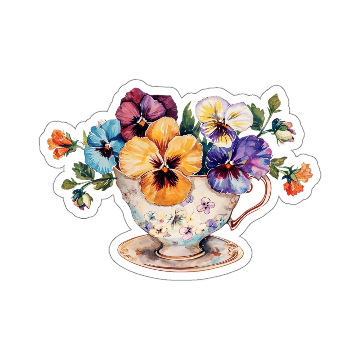 Floral Teacup Sticker Vinyl Decal for Laptop Sticker Kindle Stickers ...