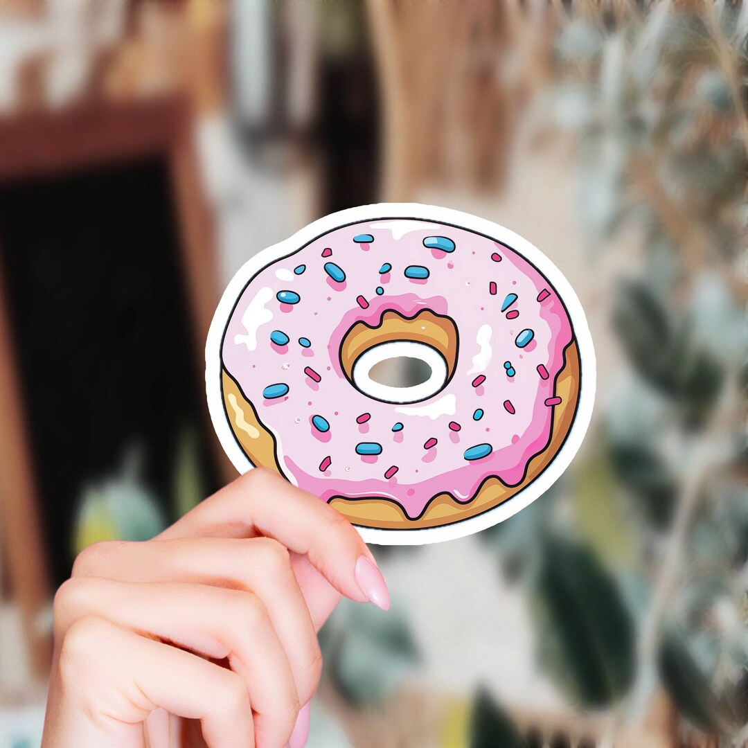 Pink Sprinkled Donut Sticker - Vinyl Decal for Laptop, Kindle ...