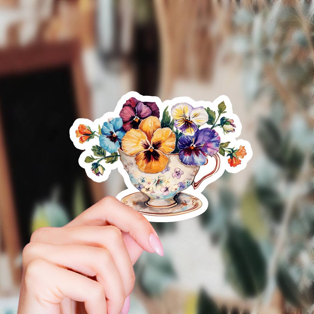 Floral Teacup Sticker Vinyl Decal for Laptop Sticker Kindle Stickers ...