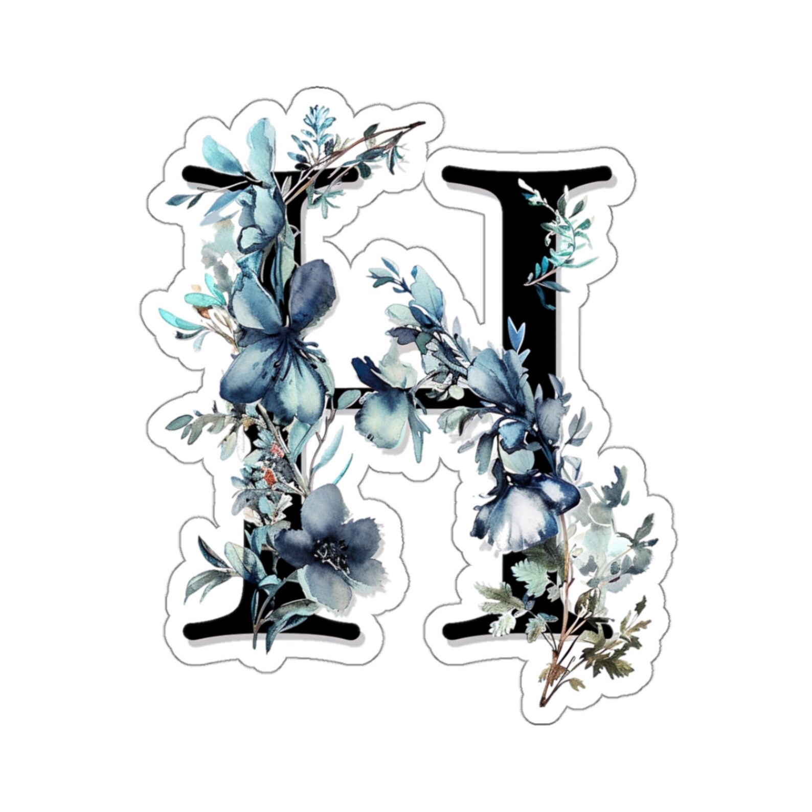 Winter Flower Letter H Vinyl Sticker Monogram Sticker Best Friend Gift ...