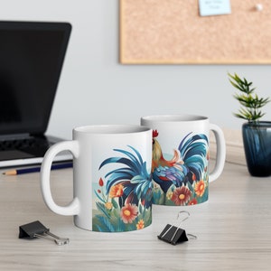 Rooster Birds Mug Ceramic Tea Mug Decorated Roosters Painting, Vibrant ...
