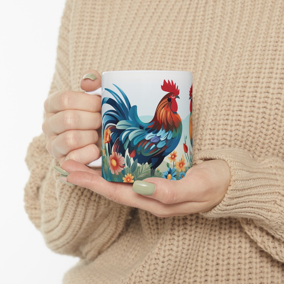 Rooster Birds Mug Ceramic Tea Mug Decorated Roosters Painting, Vibrant ...