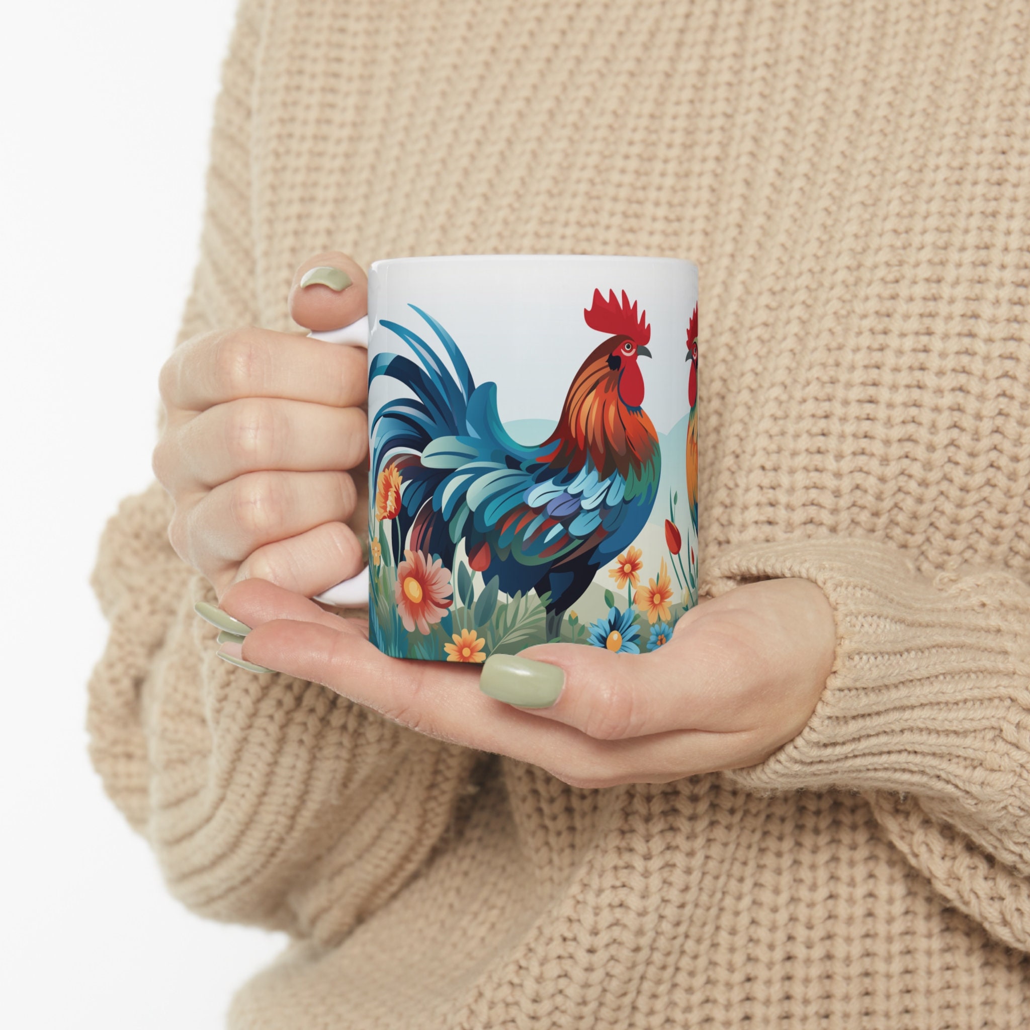 Rooster Birds Mug Ceramic Tea Mug Decorated Roosters Painting, Vibrant ...