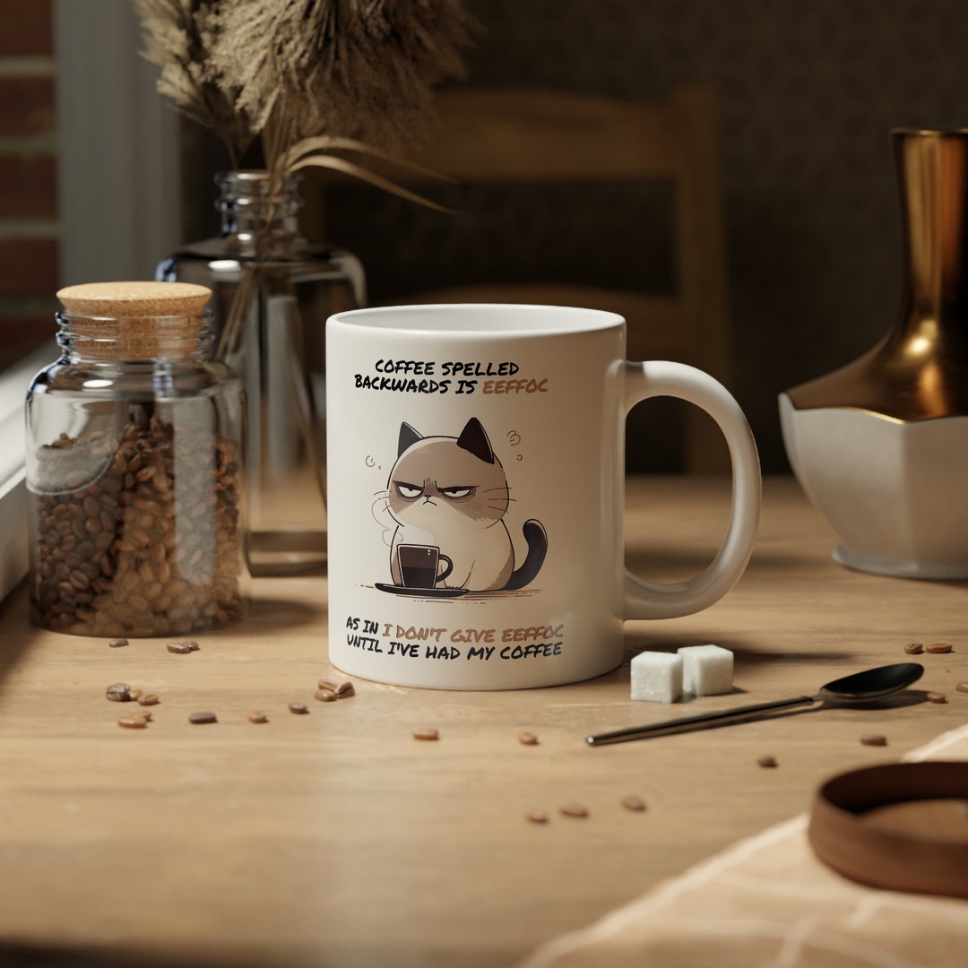 Funny Cat Jumbo 20oz Coffee Mug EEFFOC is Coffee Spelled Backwards ...
