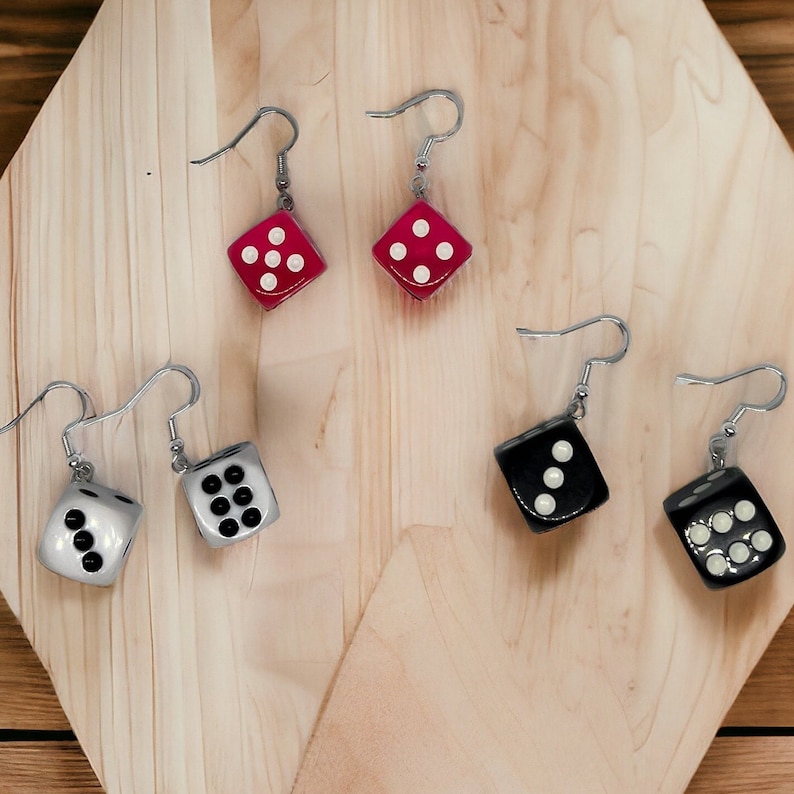 Dice Dangle Earrings – Fun Casino-inspired Jewellery, Hypoallergenic ...