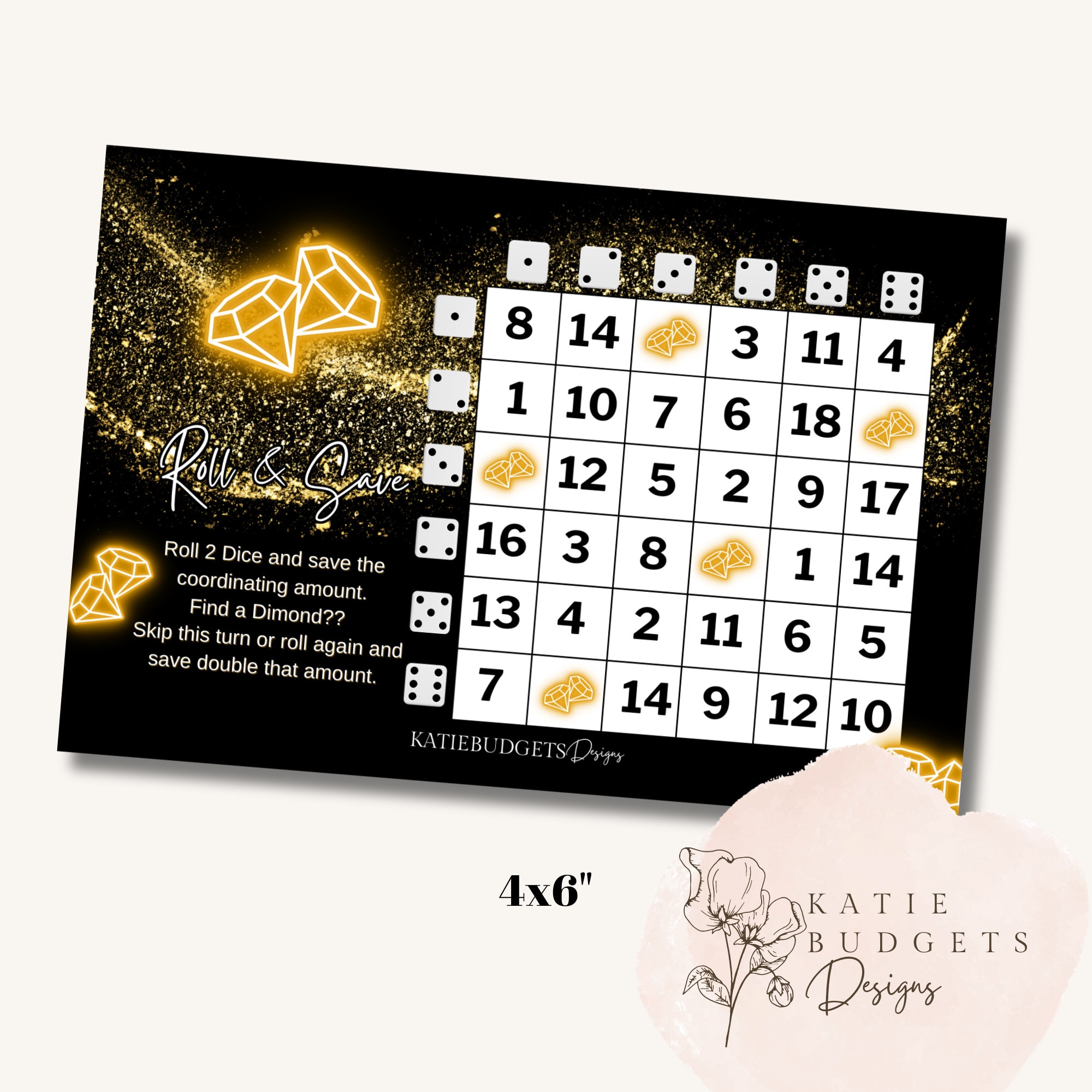 Diamond Roll & Save Savings Challenge Game (4x6) - Etsy