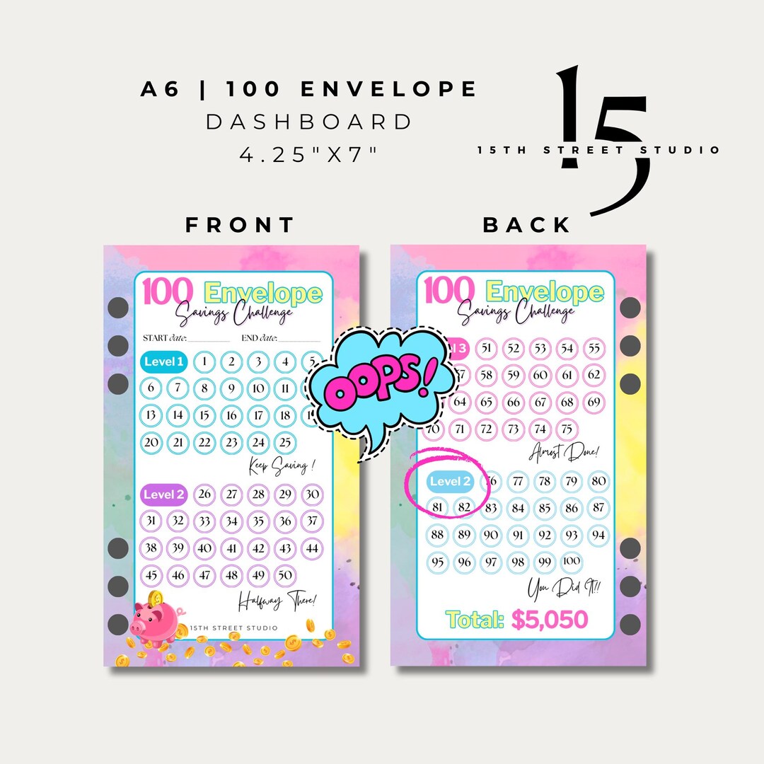 A6 | 100 Envelope Dashboard | Oopsie - Etsy