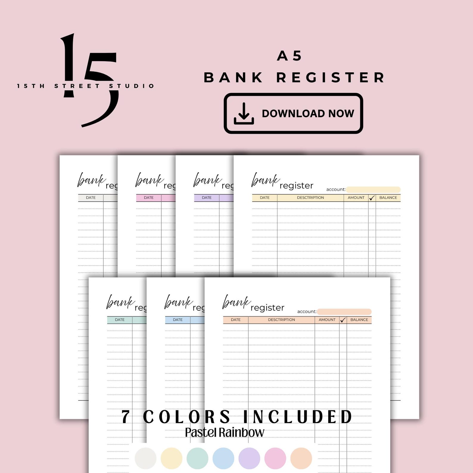 A5 | Bank Register, Account Tracker | Instant Download | Pastel Rainbow ...