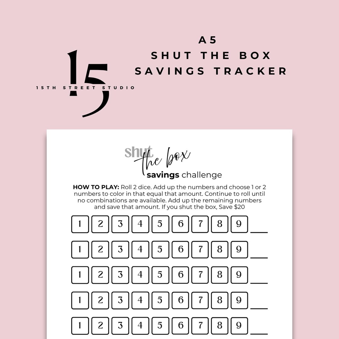 A5 Planner Page Inserts | Shut the Box Savings Challenge Tracker ...