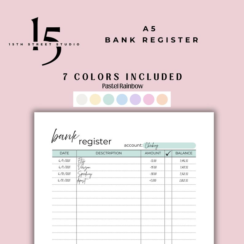 A5 | Bank Register, Account Tracker | Instant Download | Pastel Rainbow ...