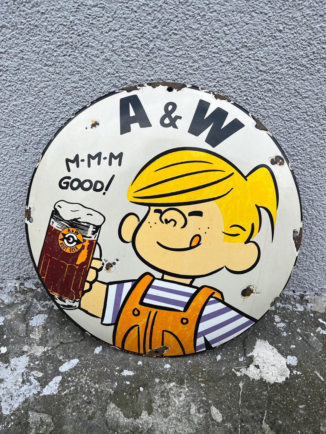 Vintage Dennis the Menace A&W Root Beer Enamel Porcelain Sign 30 Cm - Etsy