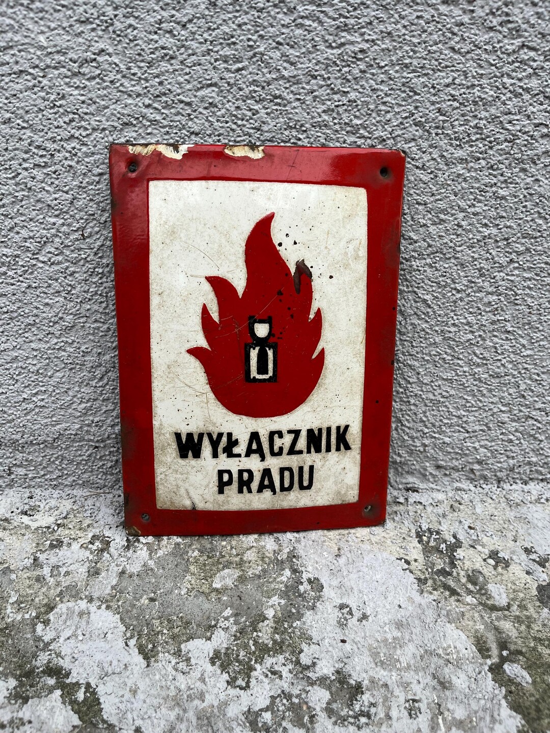 Vintage Old 1960s Polish Industrial Enamel Porcelain Sign Warning ...