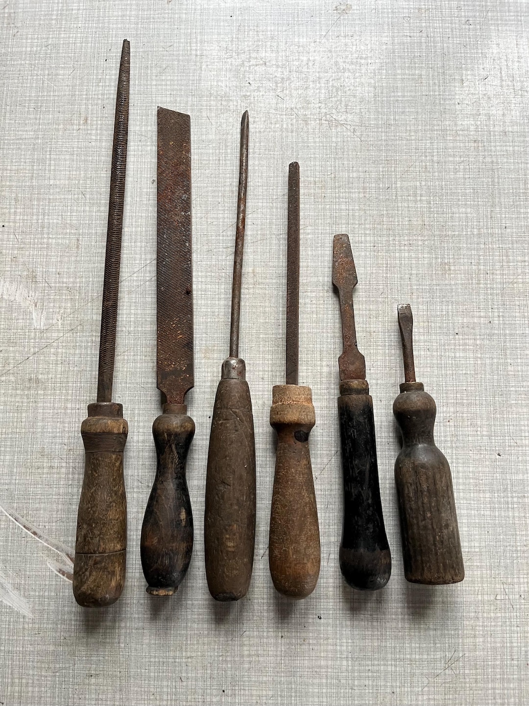 Vintage Old 1920s Hand Tool Set Rustic Wood Handle Files & Chisels ...
