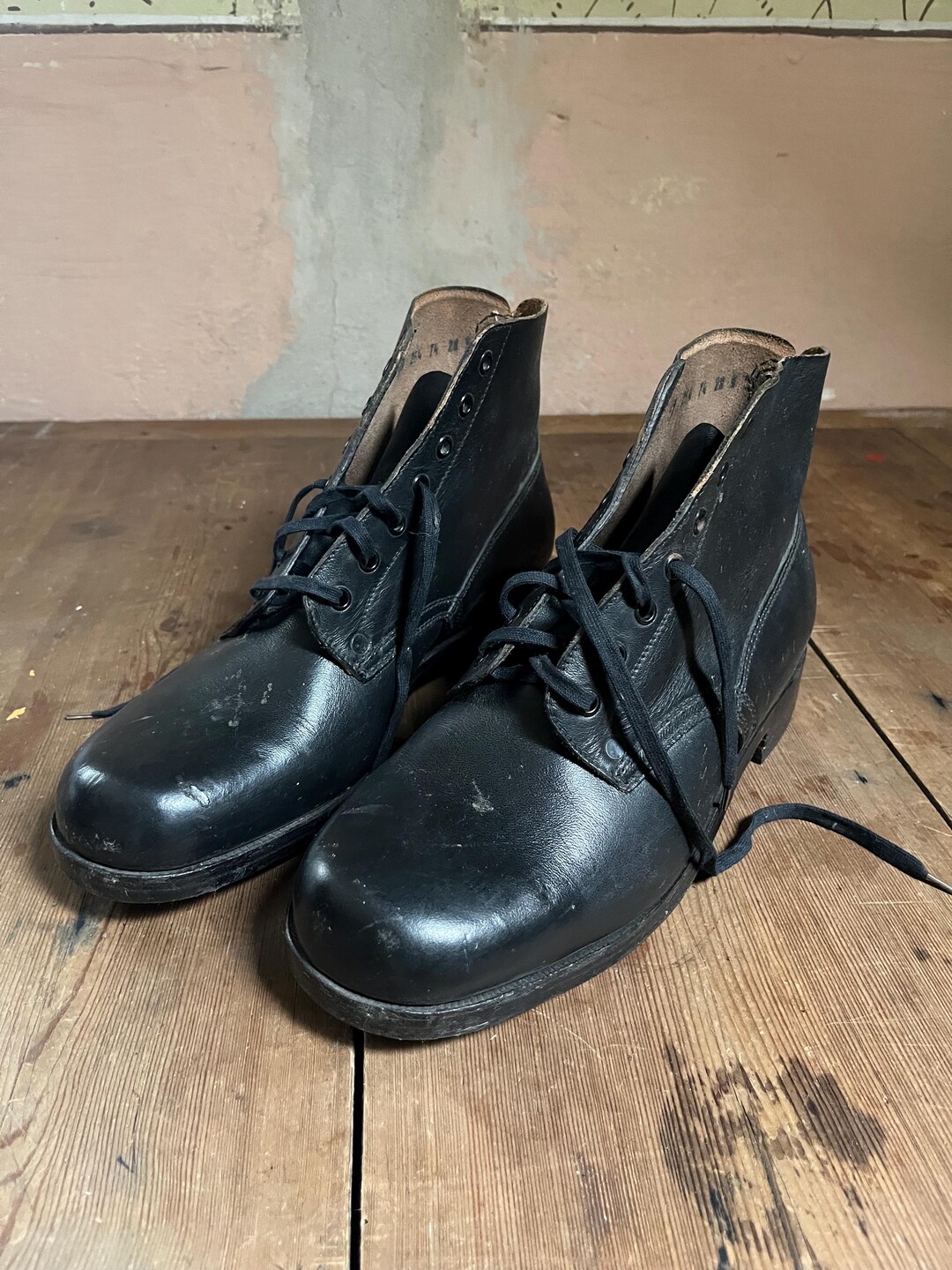 Vintage 1974 Old Work Industrial Shoes Genuine Leather Men Size 44.5 28 ...