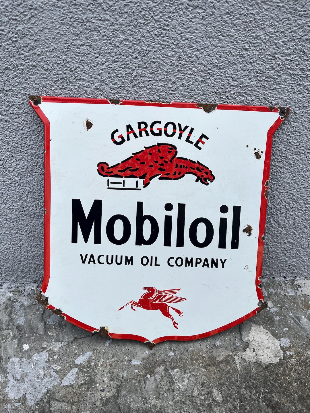 Vintage Mobiloil Gargoyle Vacuum Oil Company Enamel Porcelain Sign 30/ ...