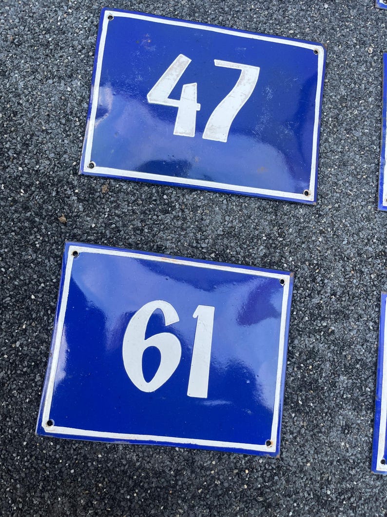Vintage 1950s Enamel Signs Sign House Number Numbers Antique Blue 21/15 ...