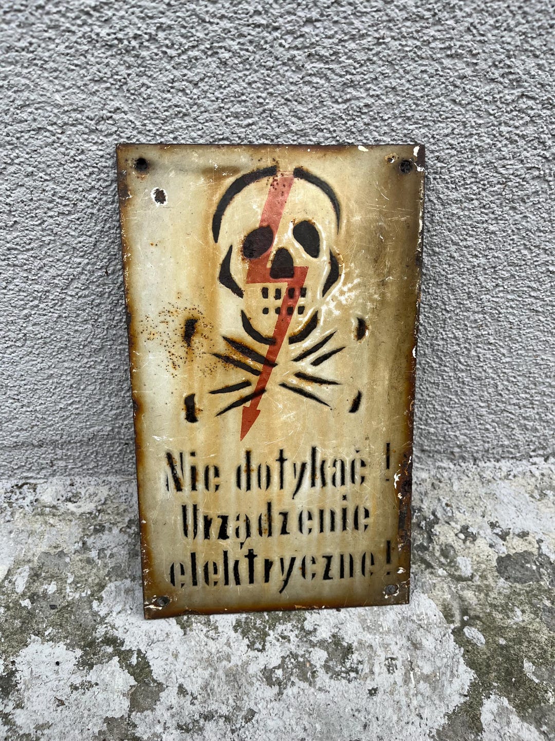Vintage Old 1950s Polish Industrial Enamel Porcelain Sign Warning ...