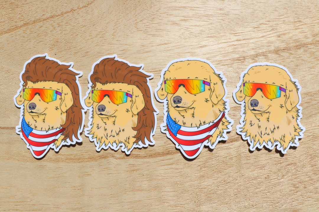 Mullet Golden Retriever With Shades Sticker, Merica Sticker, Redneck ...
