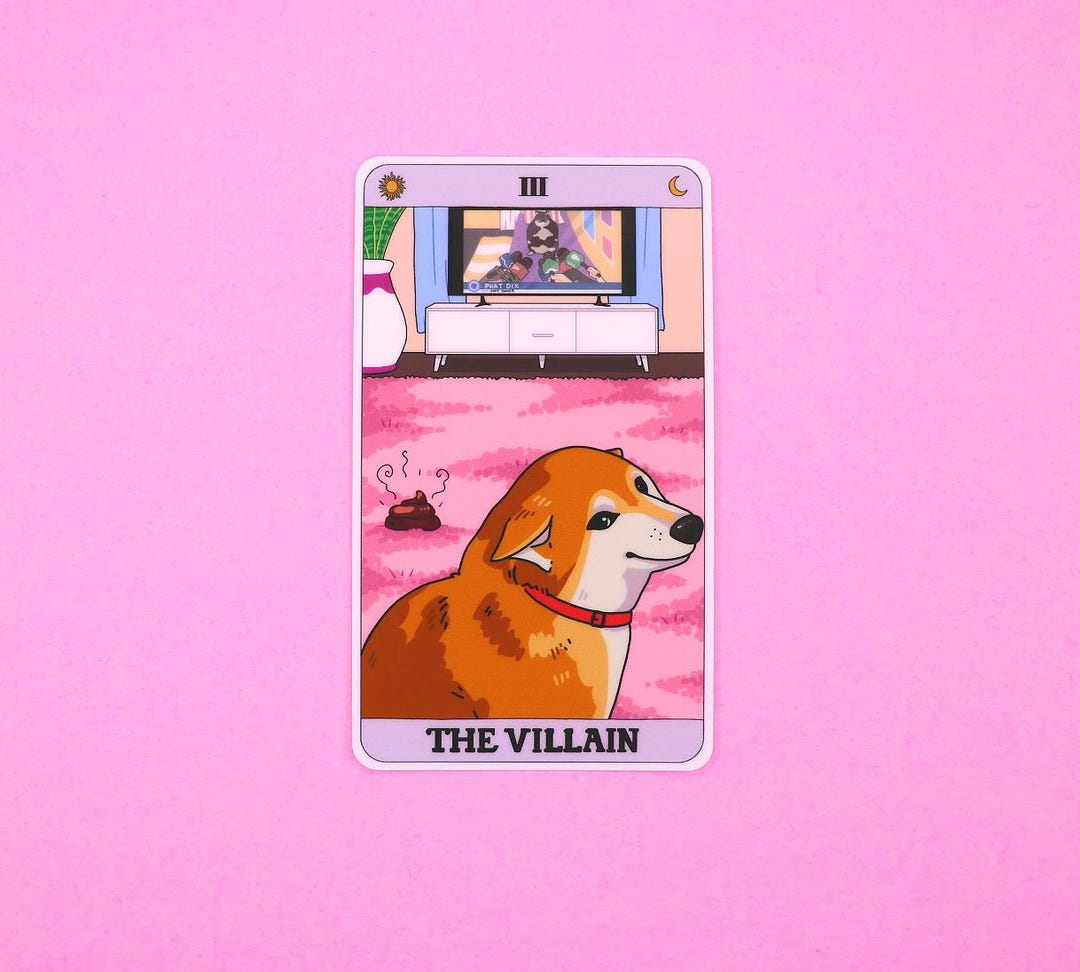 The Villain, Dog Tarot Meme Sticker, Shiba Inu, Evil Dog Sticker, Gift ...