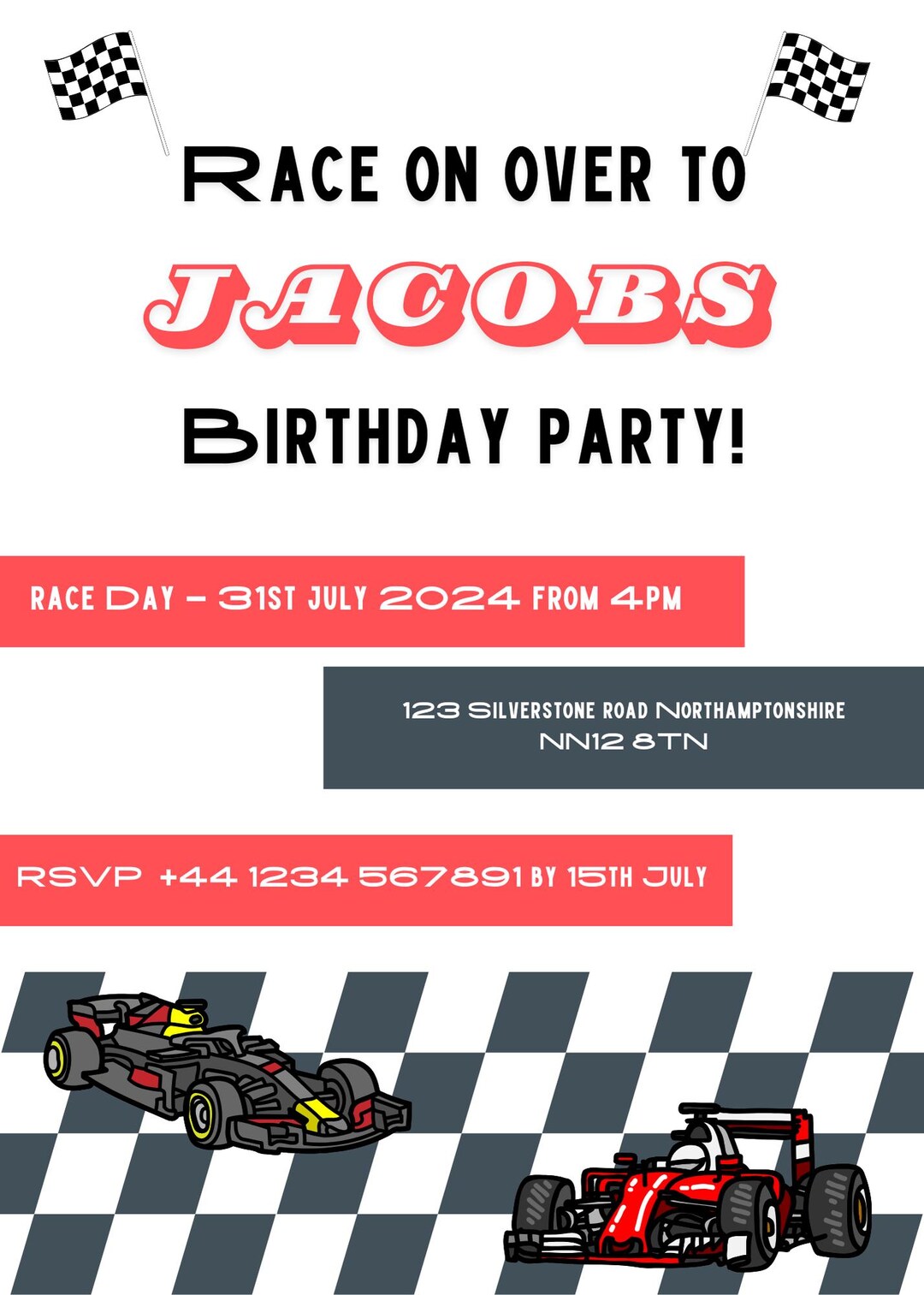 Car/f1 Personalised Party Invitation - Etsy