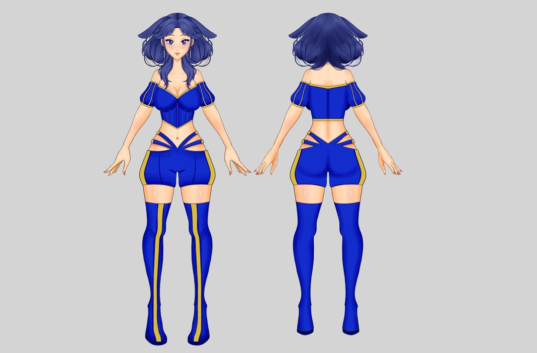 Anime Vtuber Character Model Turnaround Sheet Full Body Illustration ...
