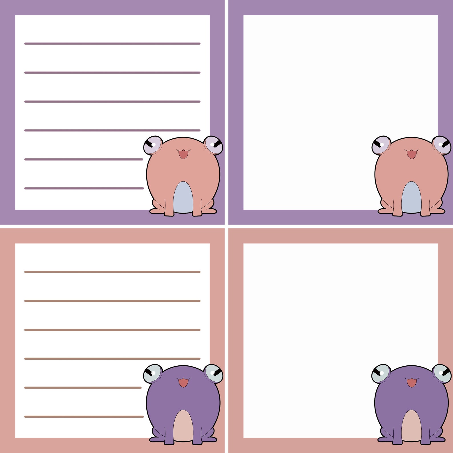 12 Cute Kawaii Froggy Downloadable Printable Digital Note Pad 1x1 Print ...