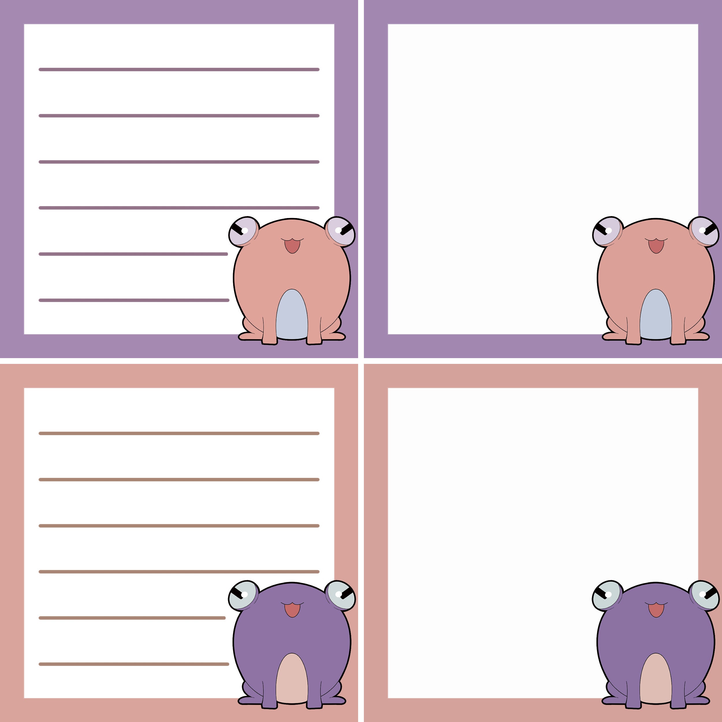 12 Cute Kawaii Froggy Downloadable Printable Digital Note Pad 1x1 Print ...