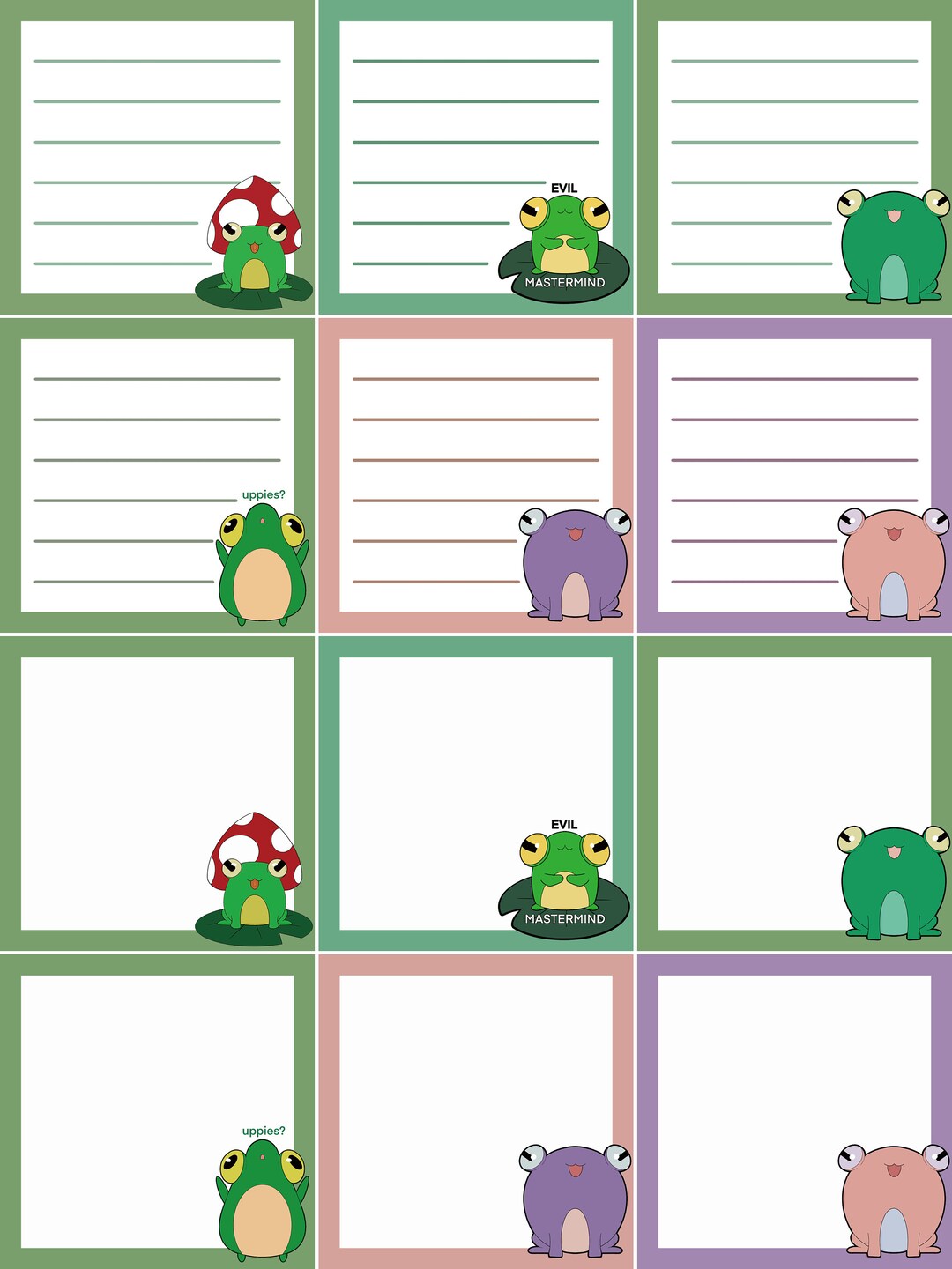 12 Cute Kawaii Froggy Downloadable Printable Digital Note Pad 1x1 Print ...
