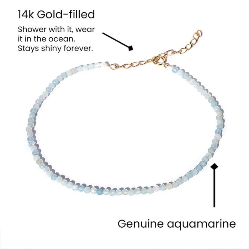 Aquamarine Anklet, Adjustable Anklet for Women, 22k Gold Filled Anklet ...