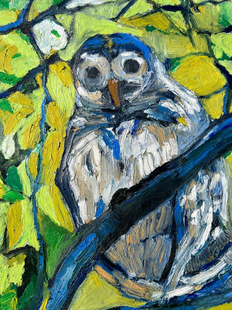 Original Owl Oil Painting Modern Bird Artwork Hand-painted Art ...