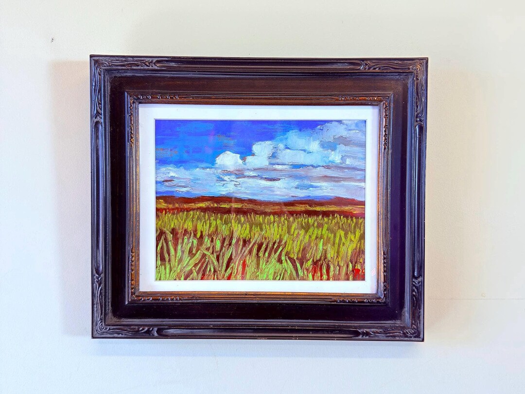 Original 8x10" Landscape Painting | Framed Scenic Art | Grassy Field ...