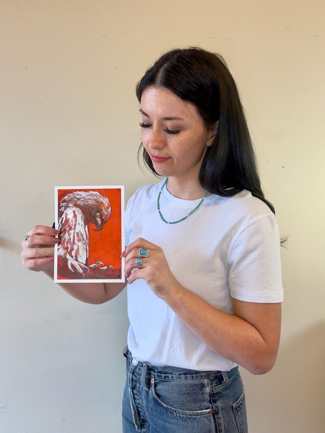 Red Hawk Painting, Bird Drawings, 5x7 Inch Artwork, Giclée Print ...